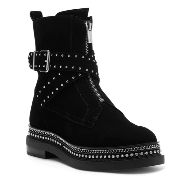 Vince Camuto | Shoes | Vince Camuto Blinda Black Suede Moto Chic Chain ...